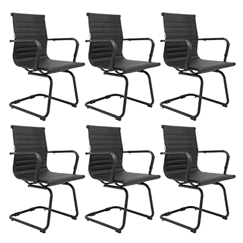 Okeysen Conference Room Chairs Set of 6, 6 Pack Modern Office Guest Chairs for Waiting Room, Reception Chairs with Mid Back & Sled Base, Leather Office Desk Chair No Wheels.