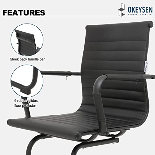 Okeysen Conference Room Chairs Set of 6, 6 Pack Modern Office Guest Chairs for Waiting Room, Reception Chairs with Mid Back & Sled Base, Leather Office Desk Chair No Wheels.