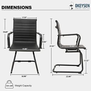 Okeysen Conference Room Chairs Set of 6, 6 Pack Modern Office Guest Chairs for Waiting Room, Reception Chairs with Mid Back & Sled Base, Leather Office Desk Chair No Wheels.