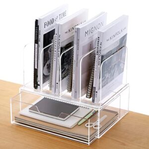 hezone acrylic office desk accessories, desk organizer storage whith drawer-file organizer for desk, clear acrylic office organizer for work-1pack