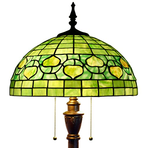 ZJART Tiffany Floor Lamp Green Stained Glass Apple Style Reading Lamp W16H70 Inch Tall Antique Standing Pole Light Bronze Finsh, Bright Lighting Decor Home Corner Living Room Bedroom Office