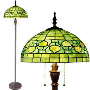 ZJART Tiffany Floor Lamp Green Stained Glass Apple Style Reading Lamp W16H70 Inch Tall Antique Standing Pole Light Bronze Finsh, Bright Lighting Decor Home Corner Living Room Bedroom Office