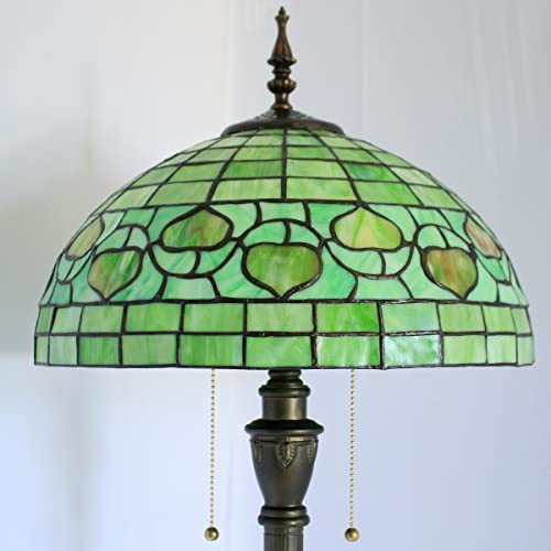 ZJART Tiffany Floor Lamp Green Stained Glass Apple Style Reading Lamp W16H70 Inch Tall Antique Standing Pole Light Bronze Finsh, Bright Lighting Decor Home Corner Living Room Bedroom Office