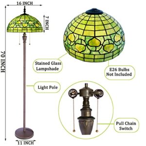 ZJART Tiffany Floor Lamp Green Stained Glass Apple Style Reading Lamp W16H70 Inch Tall Antique Standing Pole Light Bronze Finsh, Bright Lighting Decor Home Corner Living Room Bedroom Office