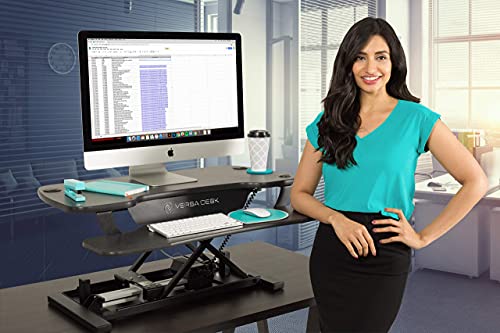 VERSADESK Electric Standing Desk Converter, PowerPro Height-Adjustable Sit Stand Desktop Riser, Keyboard Tray, USB Charging Port, 48" X 24", Black