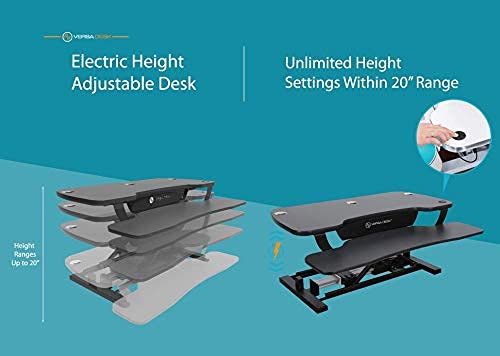 VERSADESK Electric Standing Desk Converter, PowerPro Height-Adjustable Sit Stand Desktop Riser, Keyboard Tray, USB Charging Port, 48" X 24", Black