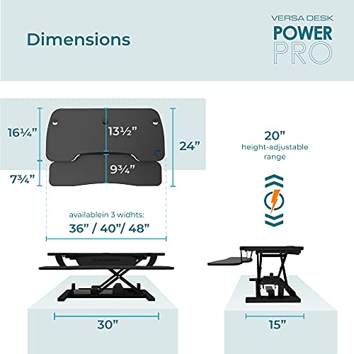 VERSADESK Electric Standing Desk Converter, PowerPro Height-Adjustable Sit Stand Desktop Riser, Keyboard Tray, USB Charging Port, 48" X 24", Black