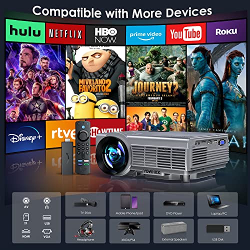 5G WiFi Bluetooth Projector, Native 1080P 8500L YOWHICK Outdoor Projector 4K Support, Mini Portable Movie Projector with Screen, for HDMI, VGA, USB, Laptop, iOS & Android Phone