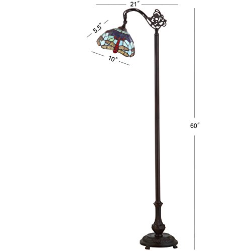 JONATHAN Y JYL8010A Dragonfly Tiffany-Style 60" Arched LED Floor Lamp, Tiffany, Traditional, Elegant, Office, Living Room, Family Room, Dining Room, Bedroom, Hallway, Foyer, Bronze