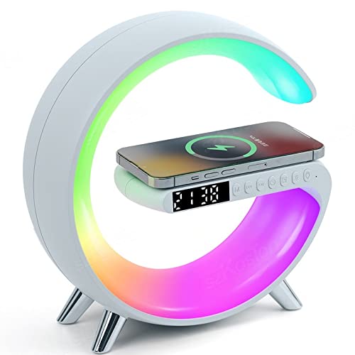 Etamibel 4 In 1 Wireless Charger Night Light Lamp| Bluetooth Speaker Alarm Clock| 15W Fast Charging| Home Office Study Bedside Wireless Charging Lamp For iPhone Samsung Huawei Xiaomi Qi-Enabled Phones