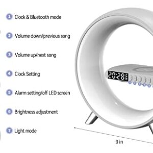 Etamibel 4 In 1 Wireless Charger Night Light Lamp| Bluetooth Speaker Alarm Clock| 15W Fast Charging| Home Office Study Bedside Wireless Charging Lamp For iPhone Samsung Huawei Xiaomi Qi-Enabled Phones