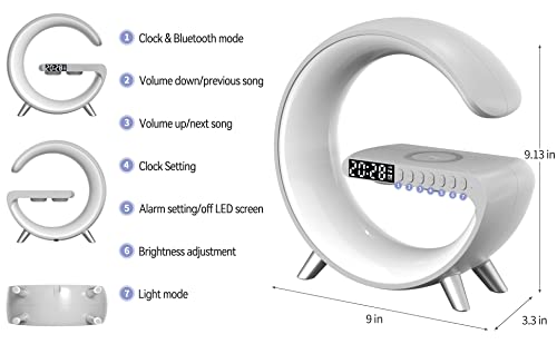 Etamibel 4 In 1 Wireless Charger Night Light Lamp| Bluetooth Speaker Alarm Clock| 15W Fast Charging| Home Office Study Bedside Wireless Charging Lamp For iPhone Samsung Huawei Xiaomi Qi-Enabled Phones