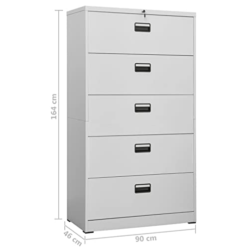 Festnight 5 Drawers Filing Cabinet Rolling Filing Cabinet Mobile File Cabinet with Lock for Home, Office Light Gray 35.4"x18.1"x64.6" Steel