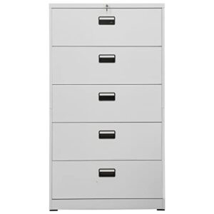 Festnight 5 Drawers Filing Cabinet Rolling Filing Cabinet Mobile File Cabinet with Lock for Home, Office Light Gray 35.4"x18.1"x64.6" Steel