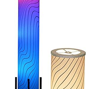 LEONC Design Wello Column 61inch Floor Lamp, Standing Lamp Included 3 Color Changing RGB LED Bulb with Remote, White Linen Shade and Asian Bamboo Base for Living Room Bedroom (61inch-Black Stripe)