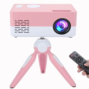 mini projector, 1080p hi‑fi stereo video media projector movie projector with rack & remote control, 60” projector screen, portable projector home theater for entertainment (white pink)