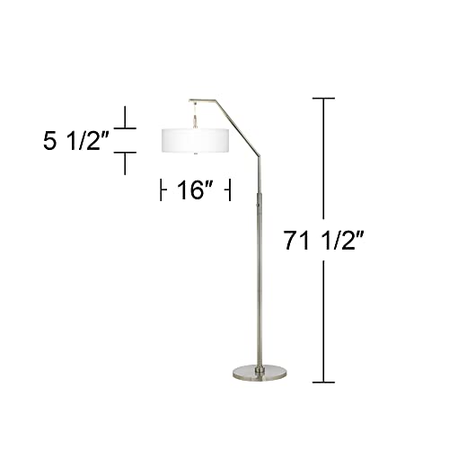 Possini Euro Design Modern Downbridge Arc Floor Lamp 71 1/2" Tall Brushed Nickel Silver Metal Red Textured Faux Silk Drum Shade Decor for Living Room Reading House Bedroom Home Office House