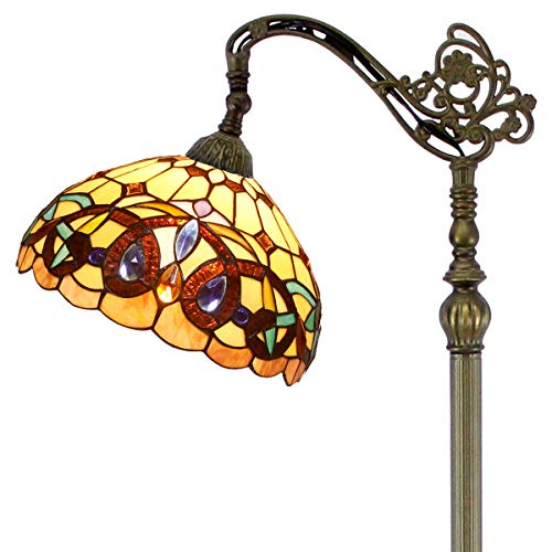 WERFACTORY Tiffany Floor Lamp Stained Glass Serenity Victorian Arched Lamp 12X18X64 Inches Gooseneck Adjustable Corner Standing Reading Light Decor Bedroom Living Room S021 Series