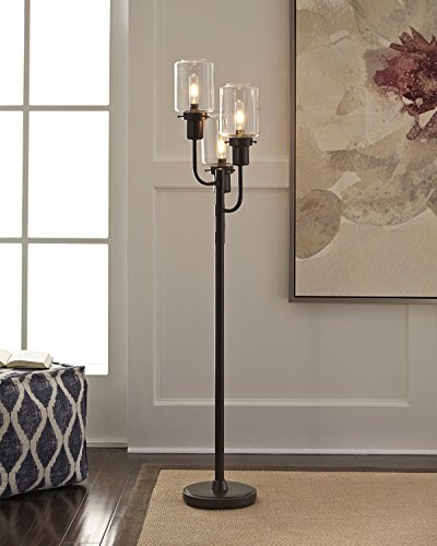 Signature Design by Ashley Jaak Contemporary 60" Floor Lamp with 3 Glass Shades, Bronze