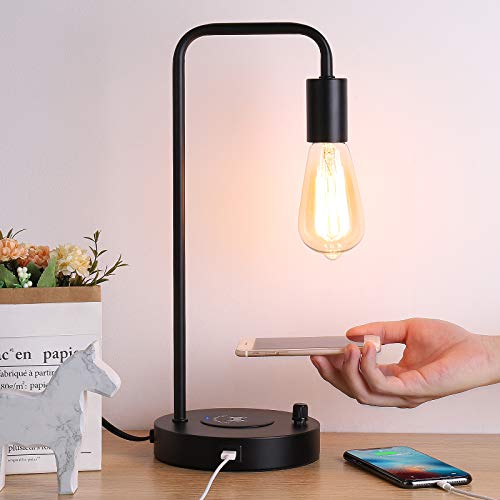 JS NOVA JUNS Wireless Charging Desk Lamp – Table Lamp with USB Port and Wireless Charging Pad, Bedside Lamp for Office Bedroom Living Room College Dorm