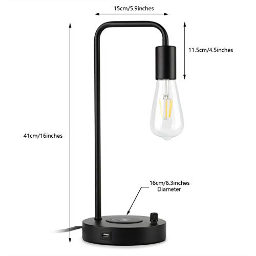 JS NOVA JUNS Wireless Charging Desk Lamp – Table Lamp with USB Port and Wireless Charging Pad, Bedside Lamp for Office Bedroom Living Room College Dorm