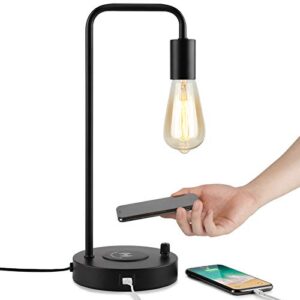 JS NOVA JUNS Wireless Charging Desk Lamp – Table Lamp with USB Port and Wireless Charging Pad, Bedside Lamp for Office Bedroom Living Room College Dorm