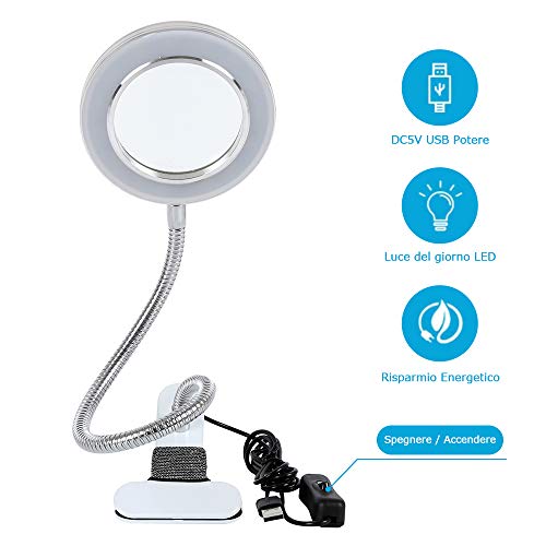 Sanmenxiadongjun LED Magnifying Lamp 8X Glass Metal Swing Arm Desk Lamp 360° Adjustable Gooseneck & USB Charge with Good Eye Protection for Reading Office Work Tattoo Nail Art