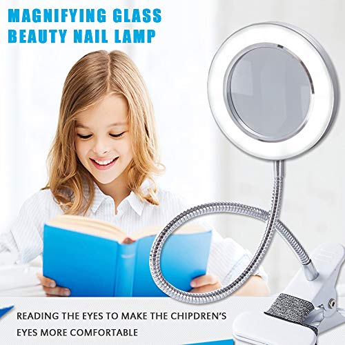 Sanmenxiadongjun LED Magnifying Lamp 8X Glass Metal Swing Arm Desk Lamp 360° Adjustable Gooseneck & USB Charge with Good Eye Protection for Reading Office Work Tattoo Nail Art