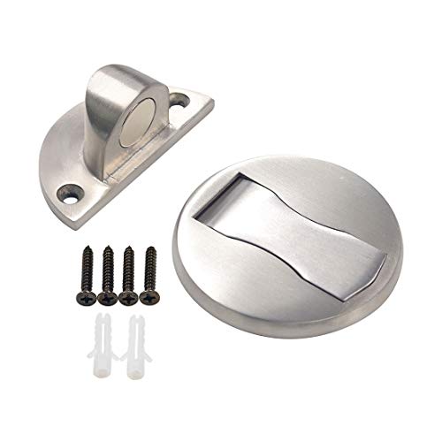 Door Stop, Magnetic Door Catch Doorstop Heavy Duty Brushed Finish with Screw Mount 304 Stainless Steel --Silver