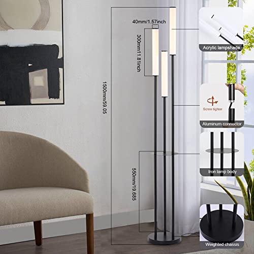 LED Floor Lamp, Modern Floor Lamp with Remote Control& Stepless Dimmable, 3-Light with Foot Switch, Brightness Adjustable Standing Lamp for Living Room, Bedroom, Study and Office.