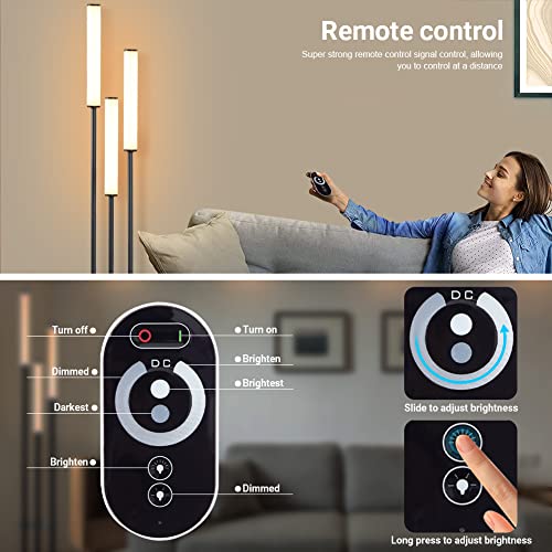 LED Floor Lamp, Modern Floor Lamp with Remote Control& Stepless Dimmable, 3-Light with Foot Switch, Brightness Adjustable Standing Lamp for Living Room, Bedroom, Study and Office.