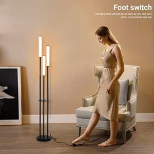 LED Floor Lamp, Modern Floor Lamp with Remote Control& Stepless Dimmable, 3-Light with Foot Switch, Brightness Adjustable Standing Lamp for Living Room, Bedroom, Study and Office.