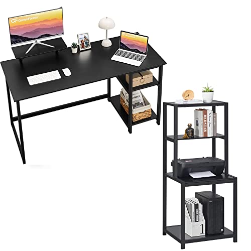 GreenForest Computer Home Office Desk with Monitor Stand and Storage Shelves on Left or Right Side, Printer Stand with Storage Shelf, 49.2 inch Large Tall 4 Tier Printer Table for Home Office Organiza