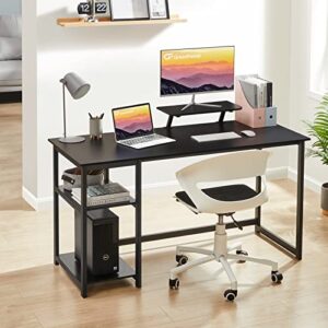 GreenForest Computer Home Office Desk with Monitor Stand and Storage Shelves on Left or Right Side, Printer Stand with Storage Shelf, 49.2 inch Large Tall 4 Tier Printer Table for Home Office Organiza