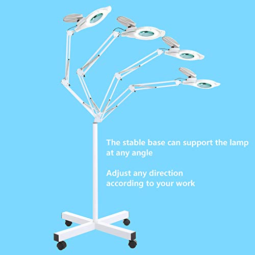 KIRKAS 5X Magniyfing Floor Lamp with 4 Wheel Rolling Base 2,200 Lumens Super Bright Glass Lens LED Magnifier, Adjustable Stand & Swivel Arm Floor Lamp for Estheticians, Reading, Crafts, Tasks- White