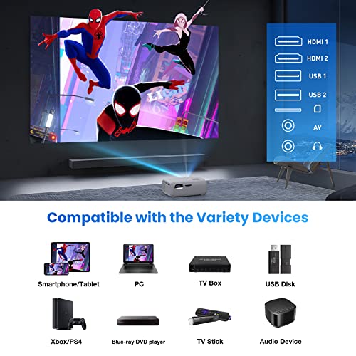 Projector with WiFi and Bluetooth, Native 1080P Projector 8500L Hd Mini Phone Projector with 100'' Projector Screen,Video Projector Home Theater for Outdoor Movie Compatible with Phone