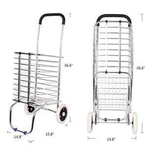 Lucky Tree Folding Shopping Cart with 2 Wheels Compact Superlight Aluminum Grocery Dolly Collapsible Utility Cart