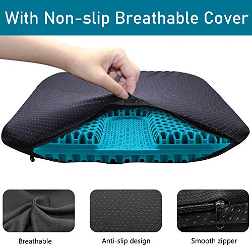 Large Gel Seat Cushion, Enhanced Gel Cushion for Long Sitting with Non-Slip Cover, Breathable Honeycomb Chair Pads Absorbs Pressure Points for Wheelchair, Car Seat, Home Office Chairs