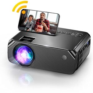 mini wifi projector for outdoor movies, 8500l high brightness, 1080p hd video projector for iphone & 200” display supported, compatible with phone/tv stick/hdmi/usb/vga, home theater