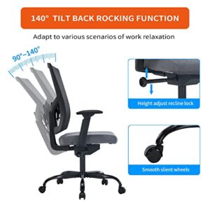 CLATINA Office Chair, Ergonomic Desk Chair with Wheels, Mesh Computer Swivel Rolling Chairs with 4D Adjustable Lumbar Support, Armrests and 140° Tilt Function, Task Executive Chair for Home Office