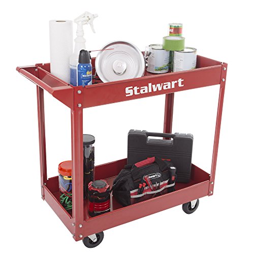 Stalwart 75-MOV1003 vice Utility Cart, Heavy Duty Supply Cart with Two Storage Tray Shelves- 330 lbs Capacity By Stalwart (Red)