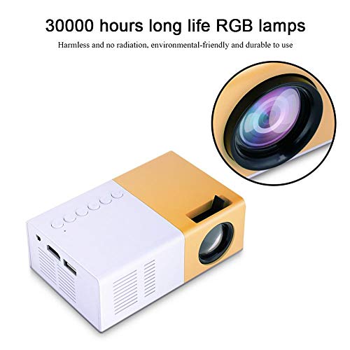 ASHATA Portable LED Projector,Home Cinema Projector Support 1080P HD Displaying,Mini Stylish HD Projector Support HDMI, AV, VGA, USB, Micro SD Input and 3.5mm Earphone Port(White + Yellow)