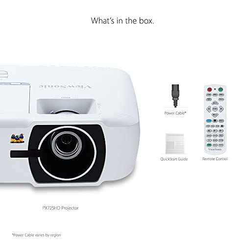 ViewSonic 1080p Projector with Rgbrgb Rec 709 DLP 3D Dual HDMI 22, 000: 1 Contrast and Low Input Lag for Home Theater and Gaming (PX725HD)