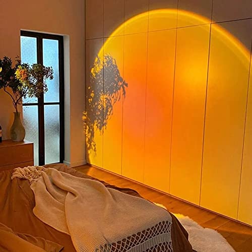 Canrolo 180 Degree Rotation Sunset Lamp,Romantic Visual Sunset Projection Lamp,Network Red Light with USB Modern Floor Stand Night Light Living Room Bedroom Decor