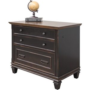 Martin Furniture Hartford Double Pedestal Shaped Desk, Brown - Fully Assembled & Hartford Lateral File Cabinet, Brown - Fully Assembled