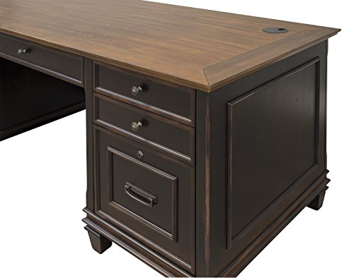 Martin Furniture Hartford Double Pedestal Shaped Desk, Brown - Fully Assembled & Hartford Lateral File Cabinet, Brown - Fully Assembled