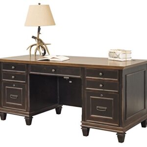 Martin Furniture Hartford Double Pedestal Shaped Desk, Brown - Fully Assembled & Hartford Lateral File Cabinet, Brown - Fully Assembled