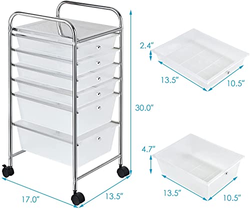 FUTADA 6 Drawers Rolling Storage Cart, Mobile Utility Cart , Sundries Storage Cart w/ Lockable Casters for School, Office, Home, Barber Shop, Beauty Salon, Multipurpose Storage Organizer Cart (Clear)