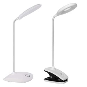 deeplite led desk lamp battery book light chargeable reading light, flexible arm, dimming brightness portable desk light for work study (2 pack).