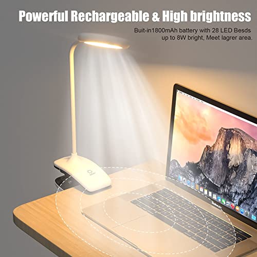 Deeplite Led Desk Lamp Battery Book Light Chargeable Reading Light, Flexible Arm, Dimming Brightness Portable Desk Light for Work Study (2 Pack).